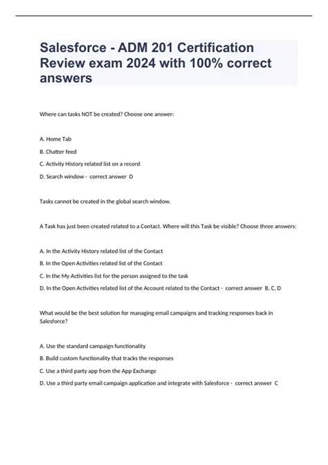 Salesforce Adm 201 Certification Review Exam 2024 With 100 Correct Answers Salesforce Adm