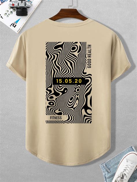 Men Wavy Striped And Letter Graphic Tee Minimal Shirt Design Mens