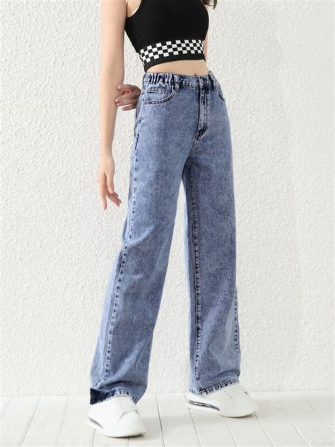 Teen Girls Straight Leg Jeans Shein Usa