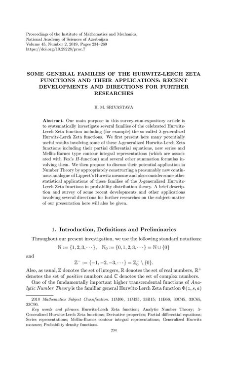Some General Families Of The Hurwitz Lerch Zeta Functions And Their Applications Recent