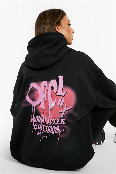 Ofcl Graffiti Back Print Oversized Hoodie Boohoo