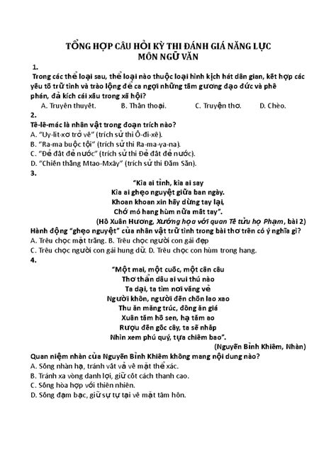 TỔng HỢp CÂu HỎi KỲ Thi ĐÁnh GiÁ NĂng LỰc T Ổng H Ợp CÂu H Ỏi KỲ Thi ĐÁnh GiÁ NĂng L Ực MÔn Ng