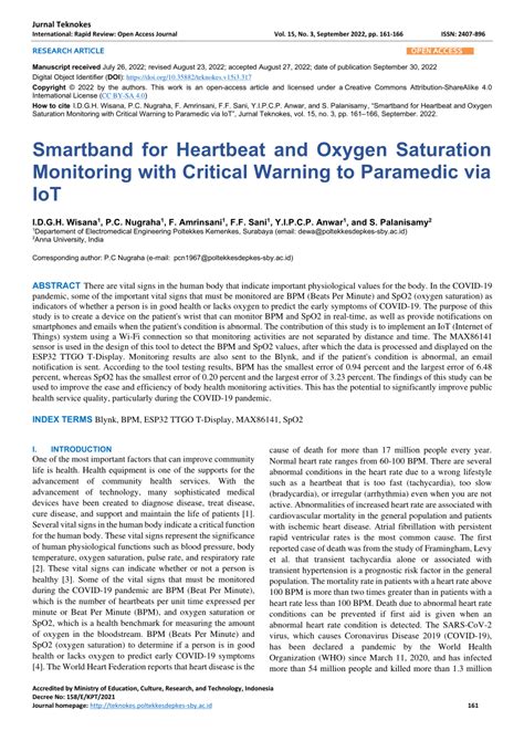 Pdf Smartband For Heartbeat And Oxygen Saturation Monitoring With