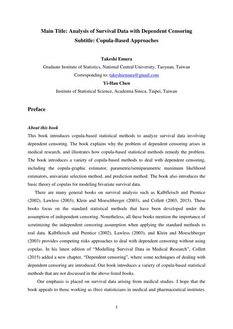 Pdf Analysis Of Survival Data With Dependent Censoring Copula Based
