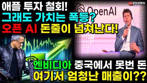 힐링여행자 미국 주식 브리핑 애플 투자 철회 그래도 투자할 기업 넘쳐난다는 오픈 Ai의 미래는 엔비디아 중국에서 못 번