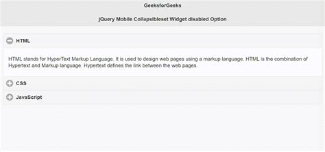 Jquery Mobile Collapsibleset Widget Disabled Option Geeksforgeeks