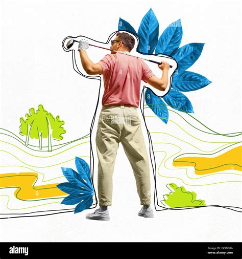 Poster Contemporary Art Collage Golfer Posing Confidently With Golf