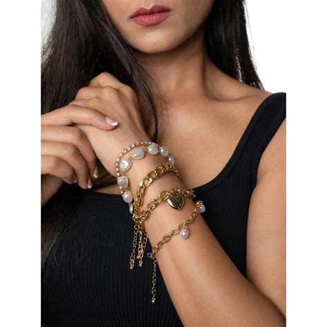 Buy White Lies Crystal Baroque Pearl Multi Layered Bracelet Online