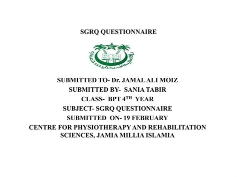 Cardiopulmonary Sgrq Questionnaire Ppt