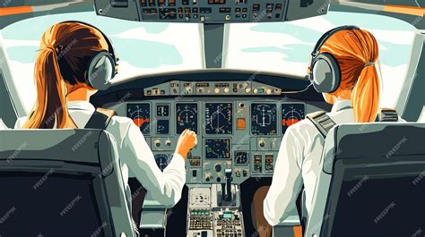 Female Pilots In The Cockpit Vector Illustration Isolated On White Background Premium Ai