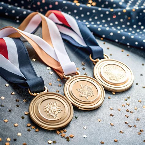 Modern Design Olympics Golden Medals On Velvet Cloth Confetti