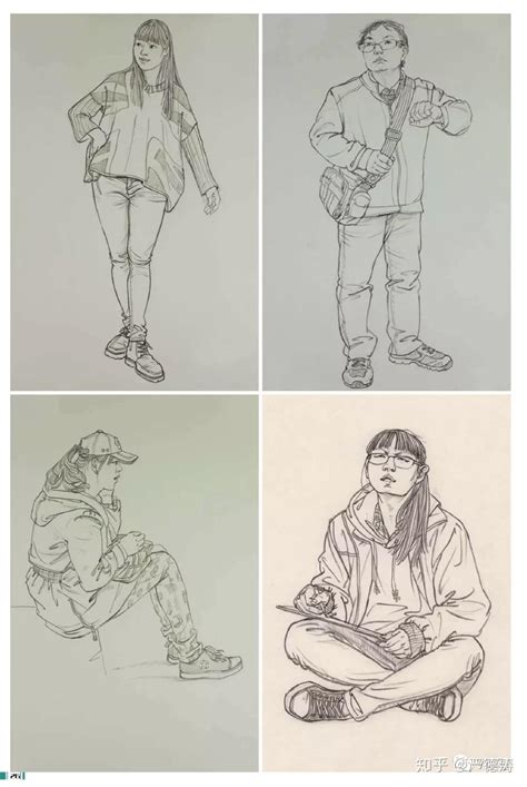 速写 线性速写人物动态临摹参考素材图片 知乎