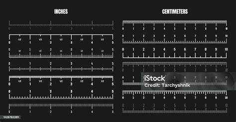 길이 또는 높이를 측정하기위한 사실적인 흰색 센티미터 및 인치 스케일 분할이 있는 다양한 측정 스케일 눈금자 테이프 측정 표시 크기 표시기 벡터 일러스트 레이 션 0명에