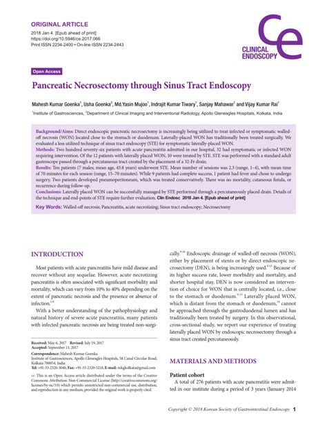 Pdf Pancreatic Necrosectomy Through Sinus Tract Endoscopy