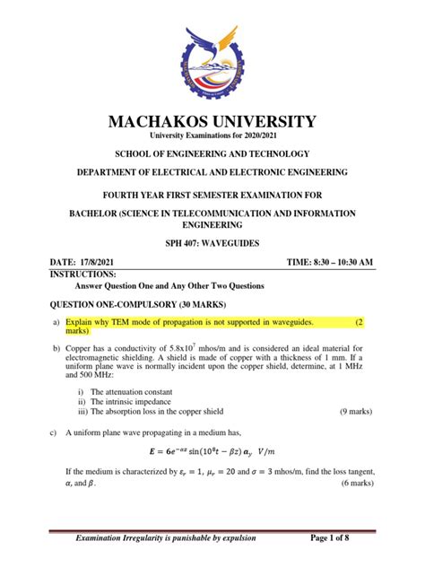 Sph 407 Waveguides Pdf Waveguide Electrical Engineering
