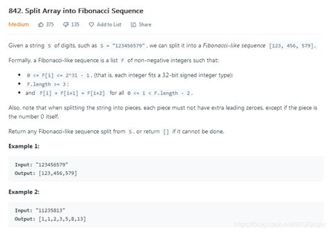 Leetcode 842 Split Array Into Fibonacci Sequenceleetcode842 Java Csdn博客