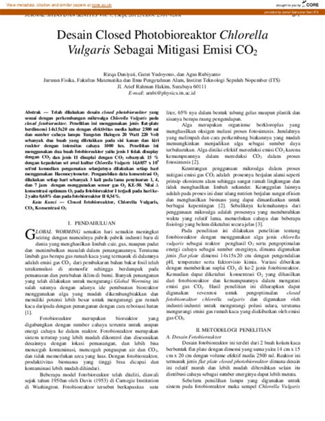 Pdf Desain Closed Photobioreaktor Chlorella Vulgaris Sebagai Mitigasi