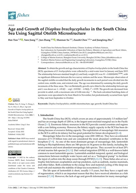 Pdf Age And Growth Of Diaphus Brachycephalus In The South China Sea Using Sagittal Otolith