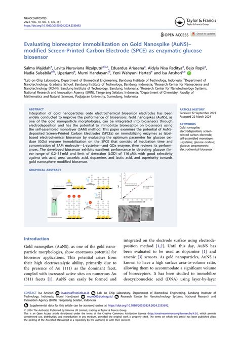 Pdf Evaluating Bioreceptor Immobilization On Gold Nanospike Auns Modified Screen Printed