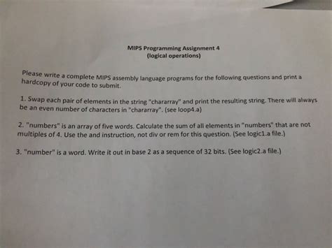 MIPS Programming Assignment 4 Logical Operations Se Chegg
