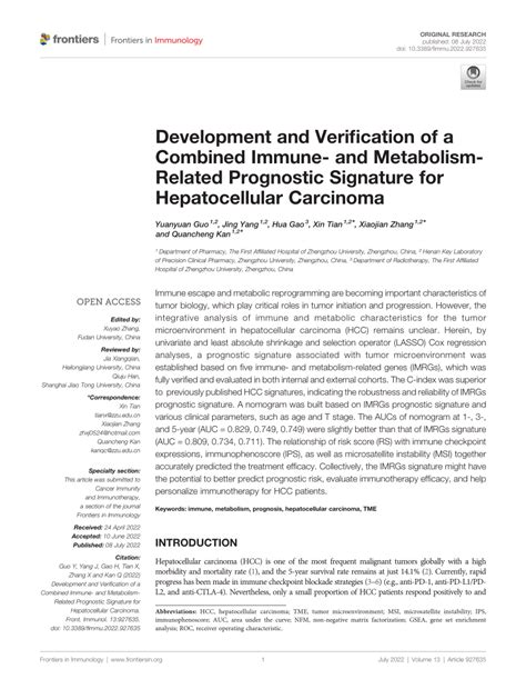 Pdf Development And Verification Of A Combined Immune And Metabolism Related Prognostic