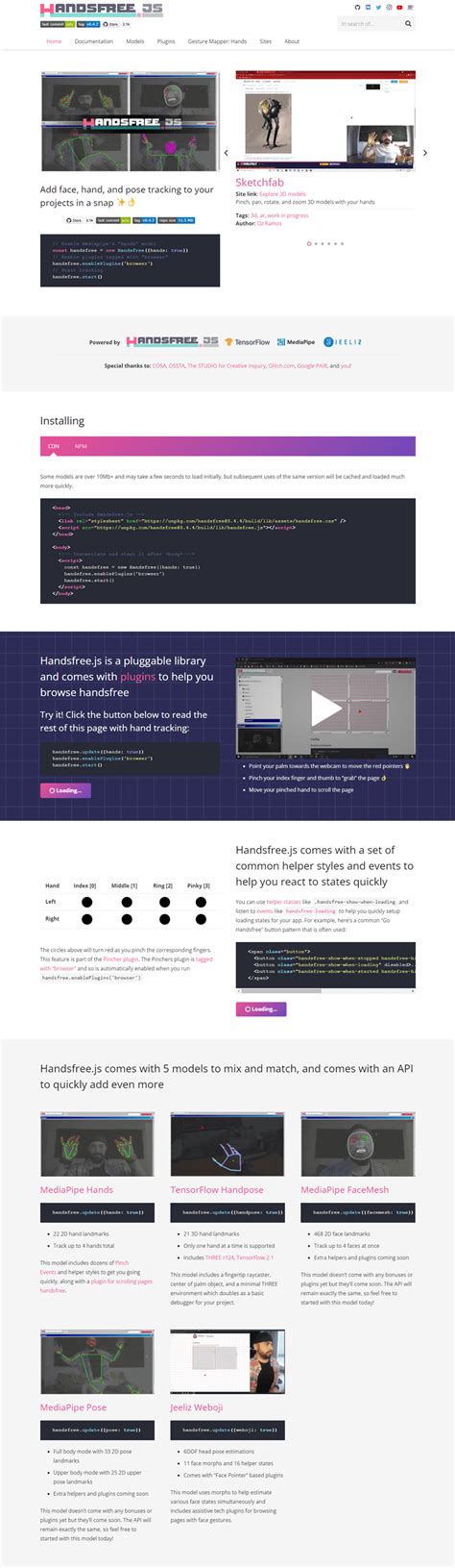 javascript visual tracking library hand face and pose bypeople