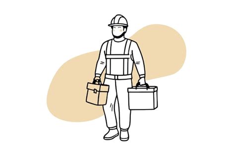 Continuous Single Line Drawing Of Construction Worker Carrying Toolbox