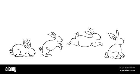Running Jumping Rabbit Bunny Hare Vector One Continuous Line Art Illustrations Set Rabbit