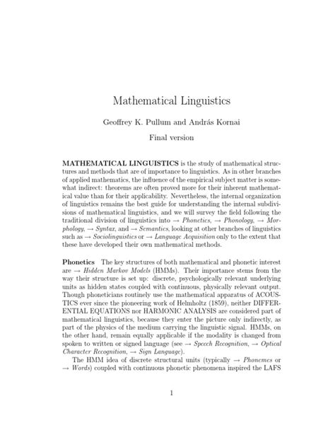 Mathematical Linguistics Linguistics Syntax