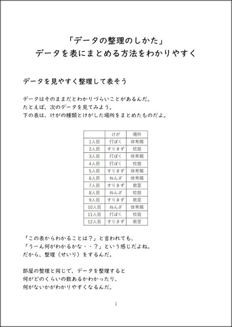 「データの整理のしかた」 データを表にまとめる方法をわかりやすく【pdf】 ゆみねこの教科書