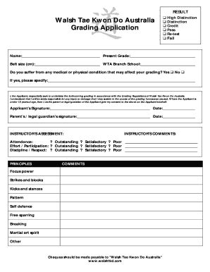 Fillable Online Grading Application Form Walsh Martial Arts Australia