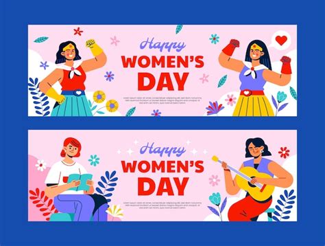 Free Vector Flat Women S Day Celebration Horizontal Banners Set