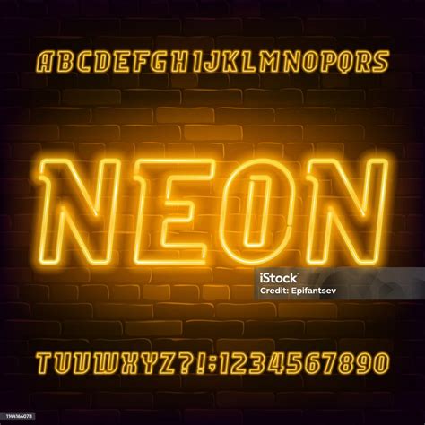Font Alfabet Neon Kuning Bola Lampu Modern Miring Huruf Dan Angka