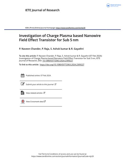 Investigation Of Charge Plasma Based Nanowire Field Effect Transistor