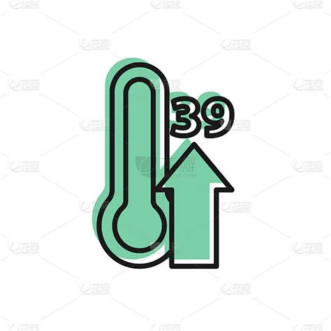 黑线高体温或发热图标隔离在白色背景。疾病，感冒，流感症状。向量