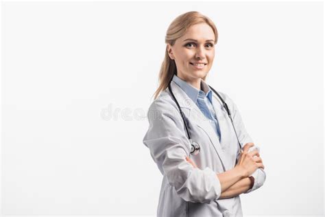 Nurse In White Coat Standing With Stock Image Image Of 2019ncov Care