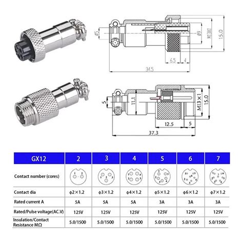 Gx12 Waterproof Metal Cable Connector 2 To 7 Pins Number Of Pins 2 Pin