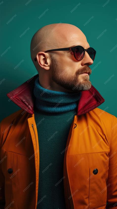 Premium Ai Image Western Bald Man Wearing Glasses