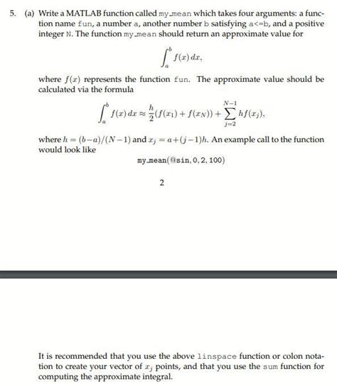 Solved 5 A Write A Matlab Function Called My Mean Which