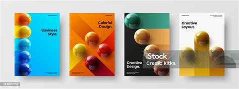 클린 프론트 페이지 디자인 벡터 컨셉 번들 여러 가지 색의 3d 구 브로셔 일러스트레이션 세트 A4 용지에 대한 스톡 벡터 아트 및 기타 이미지 Istock