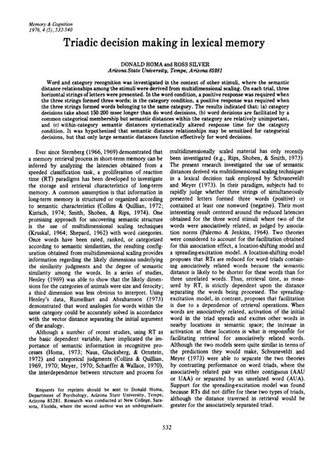 Pdf Triadic Decision Making In Lexical Memory