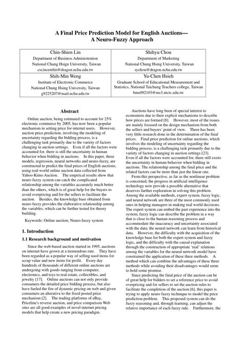 Pdf A Final Price Prediction Model For English Auctions A Neurofuzzy