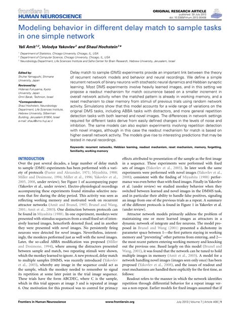 PDF Modeling Behavior In Different Delay Match To Sample Tasksin One Simple Network