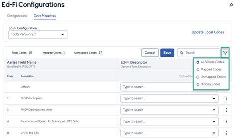 Ed Fi Code Mappings Tab Aeries Software