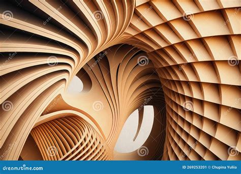 Abstract Of Wooden Pattern Twisted Shape Architecture Facade Details Generation Ai Stock