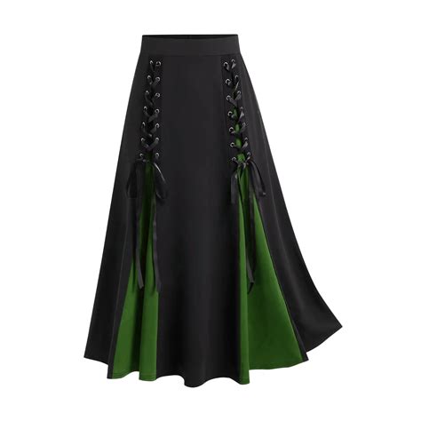 Odeerbi Steampunk Gothic Flowy Maxi Skirt For Women 2024 Vintage A Line