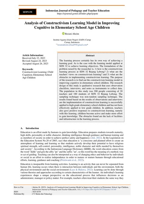 Pdf Analysis Of Constructivism Learning Model In Improving Cognitive
