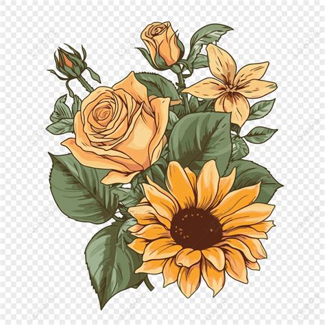 해바라기와 장미 벡터클립 아트상표만화 Png 일러스트 무료 다운로드 Lovepik