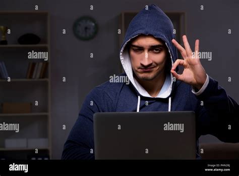 Hacker Hacking The Data Late At Night Stock Photo Alamy