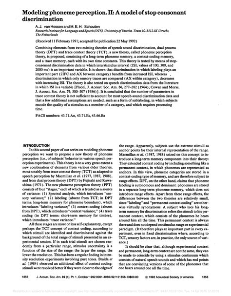 Pdf Modeling Phoneme Perception Ii A Model Of Stop Consonant